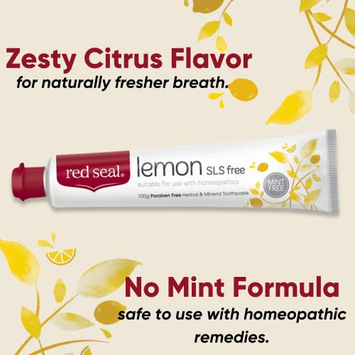 Red Seal Lemon Toothpaste for Homeopaths, Homeopathic Friendly Mint Free, Fluoride Free, No SLS, Fresh Citrus Flavor – Refreshing Natural Lemon Flavored Toothpaste, No Mint Flavor 3.5oz