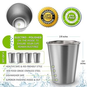 CHILLOUT LIFE Stainless Steel Cups for Kids and Toddlers 8 oz - Stainless Steel Sippy Cups for Home & Outdoor Activities, BPA Free Healthy Unbreakable Premium Metal Drinking Glasses (4-Pack)