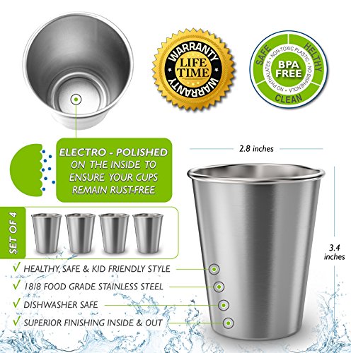 CHILLOUT LIFE Stainless Steel Cups for Kids and Toddlers 8 oz - Stainless Steel Sippy Cups for Home & Outdoor Activities, BPA Free Healthy Unbreakable Premium Metal Drinking Glasses (4-Pack)