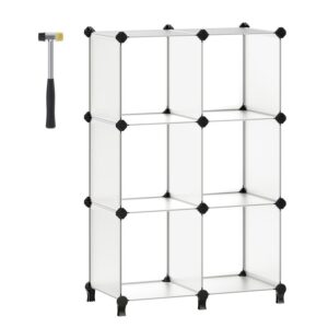 songmics 6 cube storage organizer, diy closet shelf, plastic clothes organizer, modular bookcase, 11.8 x 11.8 x 11.8 inch cubes, with feet and rubber mallet, white ulpc06w