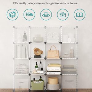 SONGMICS 6 Cube Storage Organizer, DIY Closet Shelf, Plastic Clothes Organizer, Modular Bookcase, 11.8 x 11.8 x 11.8 Inch Cubes, with Feet and Rubber Mallet, White ULPC06W