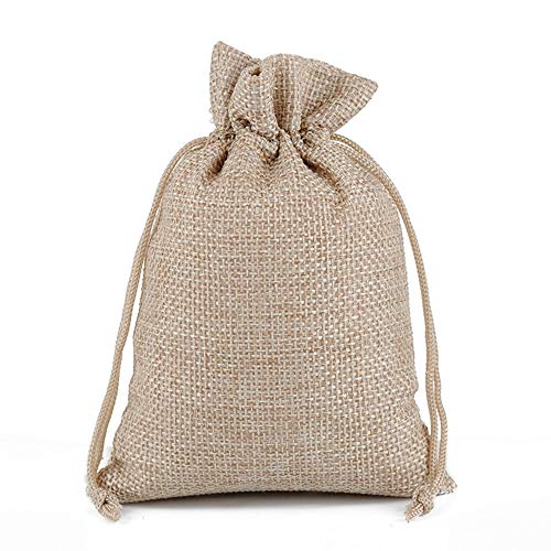 MELUOGE Burlap Bags Cotton Linen Bags Jewelry Treasure Pouches 6"x8" Drawstring Pouches Gift Bag (10, Light Coffee)