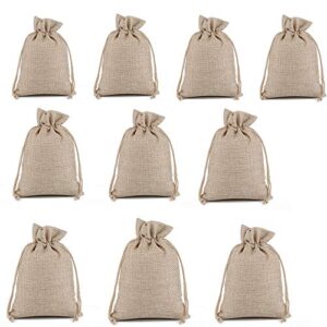 MELUOGE Burlap Bags Cotton Linen Bags Jewelry Treasure Pouches 6"x8" Drawstring Pouches Gift Bag (10, Light Coffee)