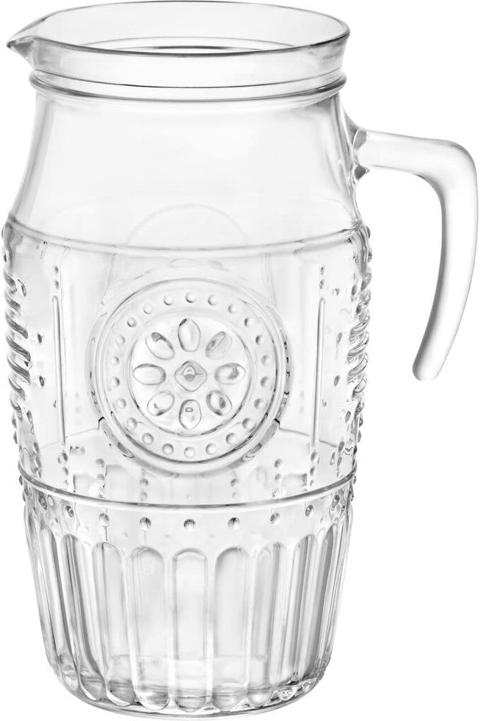 Bormioli Rocco Romantic, Elegant Floral Glass Pitcher, 60.75 oz, Made In Italy.