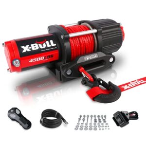 x-bull 4500 lbs winch 12v electric winch kits with fairlead, atv/utv winch with waterproof synthetic rope winch with wireless remotes and mounting bracket