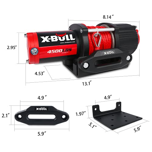 X-BULL 4500 lbs Winch 12V Electric Winch Kits with Fairlead, ATV/UTV Winch with Waterproof Synthetic Rope Winch with Wireless Remotes and Mounting Bracket