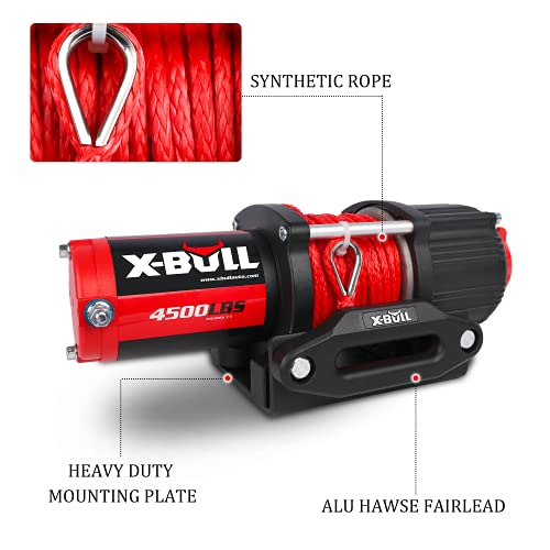 X-BULL 4500 lbs Winch 12V Electric Winch Kits with Fairlead, ATV/UTV Winch with Waterproof Synthetic Rope Winch with Wireless Remotes and Mounting Bracket