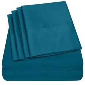 king size bed sheets - 6 piece 1500 supreme collection fine brushed microfiber deep pocket king sheet set bedding - 2 extra pillow cases, great value, king, teal