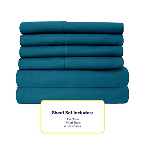 King Size Bed Sheets - 6 Piece 1500 Supreme Collection Fine Brushed Microfiber Deep Pocket King Sheet Set Bedding - 2 Extra Pillow Cases, Great Value, King, Teal