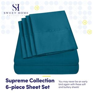 King Size Bed Sheets - 6 Piece 1500 Supreme Collection Fine Brushed Microfiber Deep Pocket King Sheet Set Bedding - 2 Extra Pillow Cases, Great Value, King, Teal