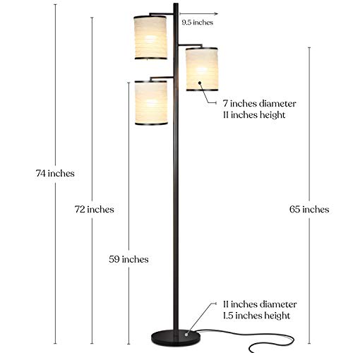 Brightech Liam Floor Lamp, Great Living Room Décor, Tall Tree Lamp for Offices, Asian Lantern Shade Lamp for Living Rooms, Standing Lamp with 3 LED Light Bulbs for Bedroom Reading - Black