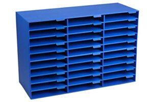 adir file sorter literature organizer - mail vinyl craft paper storage holder corrugated cardboard for office, classrooms, and mailrooms organization (30 slots, blue)