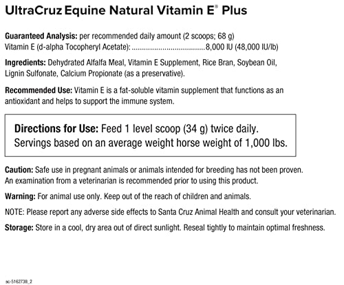 UltraCruz Equine Natural Vitamin E Plus Supplement for Horses, 2 lb, Pellet (13 Day Supply)