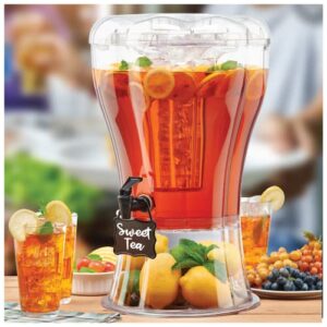 buddeez 3.5 gallon beverage dispenser - clear drink dispenser, 3.5 gallon plastic beverage dispenser comes with stand, spigot, ice cone, large punch dispenser for parties (bonus chalkboard id tag)