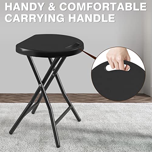 TAVR Portable Folding Stool 18.1 inch Set of 2 Heavy Duty Fold up Stool Metal and Plastic Foldable Stool for Adults Kitchen Garden Bathroom Collapsible Round Stool,440lbs Capacity,Black