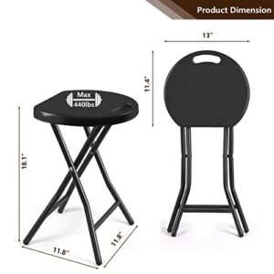 TAVR Portable Folding Stool 18.1 inch Set of 2 Heavy Duty Fold up Stool Metal and Plastic Foldable Stool for Adults Kitchen Garden Bathroom Collapsible Round Stool,440lbs Capacity,Black