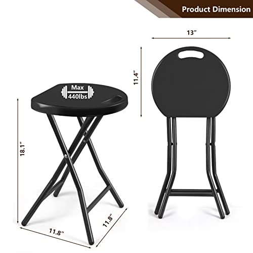 TAVR Portable Folding Stool 18.1 inch Set of 2 Heavy Duty Fold up Stool Metal and Plastic Foldable Stool for Adults Kitchen Garden Bathroom Collapsible Round Stool,440lbs Capacity,Black