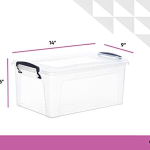 Superio Clear Storage Bin with Lid, Stackable Plastic Deep Storage Latch Box with Snap Lock Closure (9.5 Quart)