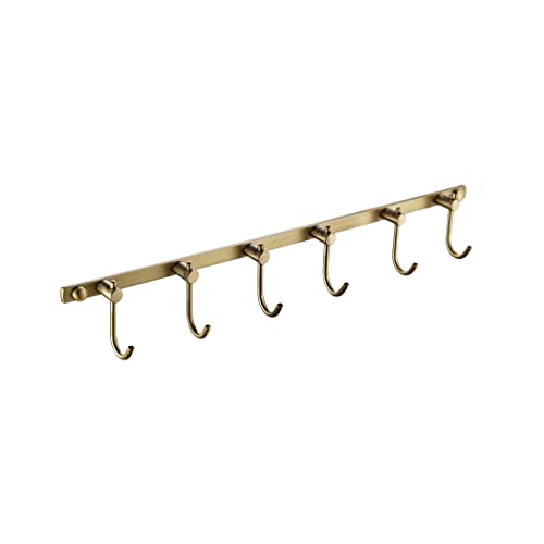 WINCASE Brass Hook Rack, Bathroom Towels Hooks Coat Rack, Antique Bath Wall Hook Vintage Mounted Brushed Brass 6 Hooks