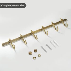 WINCASE Brass Hook Rack, Bathroom Towels Hooks Coat Rack, Antique Bath Wall Hook Vintage Mounted Brushed Brass 6 Hooks