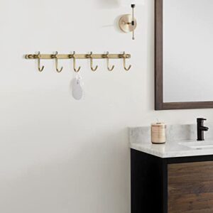 WINCASE Brass Hook Rack, Bathroom Towels Hooks Coat Rack, Antique Bath Wall Hook Vintage Mounted Brushed Brass 6 Hooks