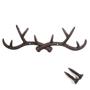 chocolate 14 inch vintage rustic cast iron deer antlers coat rack key holder jewellery display rack bathroom towels hanger rustic cabin hanger(with screws)