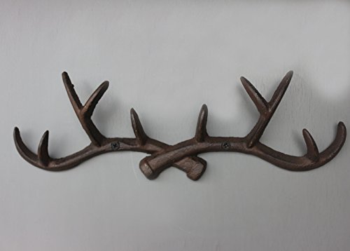 Chocolate 14 inch Vintage Rustic Cast Iron Deer Antlers Coat Rack Key Holder Jewellery Display Rack Bathroom Towels Hanger Rustic Cabin Hanger(with Screws)