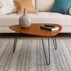 Walker Edison Mid Century Modern Hairpin Coffee Table Living Room Accent Ottoman Storage Shelf, 32 Inch, Walnut