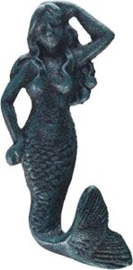 rustic cast iron mermaid hook wall hanger decor beach nautical towel holder (blue)