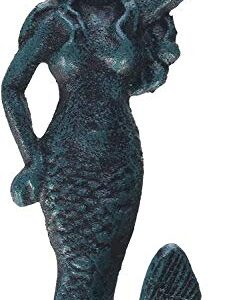 Rustic Cast Iron Mermaid Hook Wall Hanger Decor Beach Nautical Towel Holder (Blue)