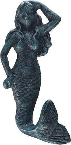 Rustic Cast Iron Mermaid Hook Wall Hanger Decor Beach Nautical Towel Holder (Blue)