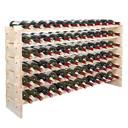 Smartxchoices Stackable Modular Wine Rack 72 Slots Floor Wine Storage Stand Wooden Wine Holder Display Shelves 72 Slots, Wobble-Free, Solid Wood, Free Standing (Six-Tier, 72 Bottle Capacity) (Wood)