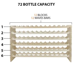 Smartxchoices Stackable Modular Wine Rack 72 Slots Floor Wine Storage Stand Wooden Wine Holder Display Shelves 72 Slots, Wobble-Free, Solid Wood, Free Standing (Six-Tier, 72 Bottle Capacity) (Wood)