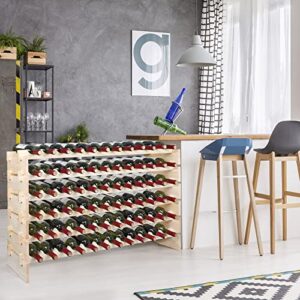 Smartxchoices Stackable Modular Wine Rack 72 Slots Floor Wine Storage Stand Wooden Wine Holder Display Shelves 72 Slots, Wobble-Free, Solid Wood, Free Standing (Six-Tier, 72 Bottle Capacity) (Wood)