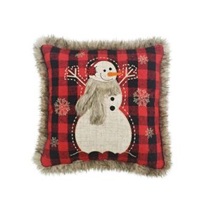 comfy hour joyful holiday collection snowman wearing scarf, accent and throw pillow, winter christmas snow flake with soft fur edge, decorative cushion, 13"x13", polyester