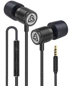 ludos ultra earbuds wired in ear headphones with tangle-free cord noise isolating earphones deep bass case ear buds 3.5 mm jack plug - black