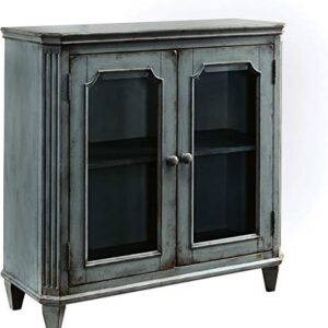 Signature Design by Ashley Mirimyn Vintage 36" 2-Door Accent Cabinet with Glass Inlay and Adjustable Shelf, Blue