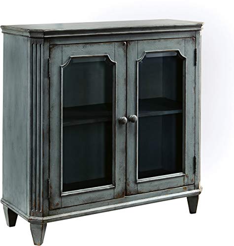 Signature Design by Ashley Mirimyn Vintage 36" 2-Door Accent Cabinet with Glass Inlay and Adjustable Shelf, Blue