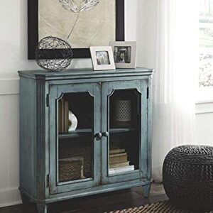 Signature Design by Ashley Mirimyn Vintage 36" 2-Door Accent Cabinet with Glass Inlay and Adjustable Shelf, Blue