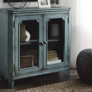 Signature Design by Ashley Mirimyn Vintage 36" 2-Door Accent Cabinet with Glass Inlay and Adjustable Shelf, Blue