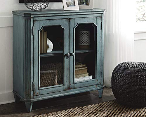 Signature Design by Ashley Mirimyn Vintage 36" 2-Door Accent Cabinet with Glass Inlay and Adjustable Shelf, Blue