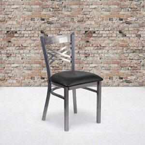 flash furniture 2 pack hercules series clear coated ''x'' back metal restaurant chair - black vinyl seat