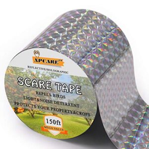 xpcare scare tape ribbon - 150ft x 2in pet reflective tape keep wildlife and property protected