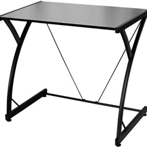 Tangkula Computer Desk Writing Table with Glass Top, Z-Shape Iron Frame Study Writing Desk with Adjustable Feet, Simple Laptop Desk Home Office Desk Computer Workstation