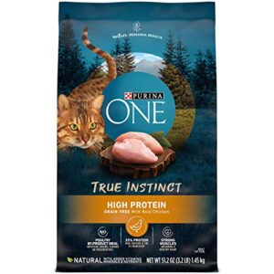 purina one natural, high protein, grain free dry cat food, true instinct with real chicken - 3.2 lb. bag