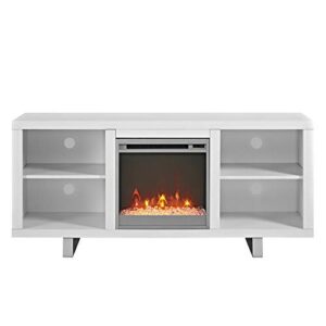 Walker Edison Modern Wood and Metal Fireplace TV Stand for TV's up to 64" Flat Screen Living Room Storage Shelves Entertainment Center, 58 Inch, White