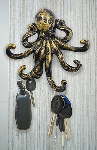 HERNGEE Octopus Key Hooks for Wall, Antique Bronze Cast Iron Decorative Wall Hook Animal Coat Hooks