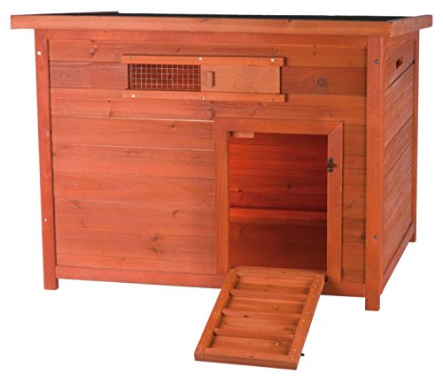 TRIXIE Natura Duck Coop with Ramp, Pull-Out Tub, Hinged Roof, Brown, 36x30x27