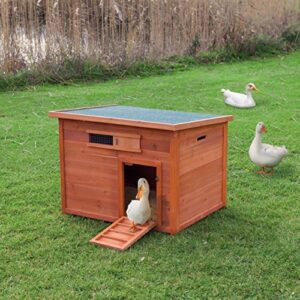 TRIXIE Natura Duck Coop with Ramp, Pull-Out Tub, Hinged Roof, Brown, 36x30x27