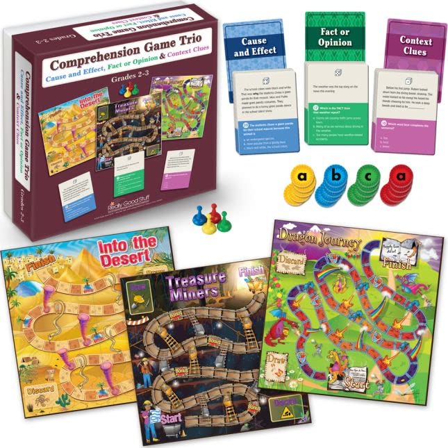 Really Good Stuff 307407 Comprehension Game Trio: Cause and Effect, Fact Or Opinion & Context Clues - Grades 2-3